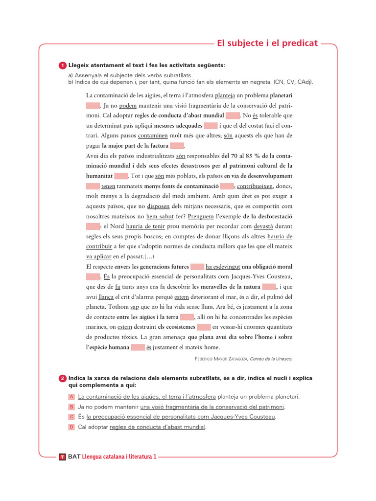 El Subjecte I El Predicat | PDF