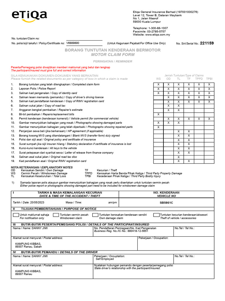 Claim Form SB5861C | PDF | Vehicles | Transport