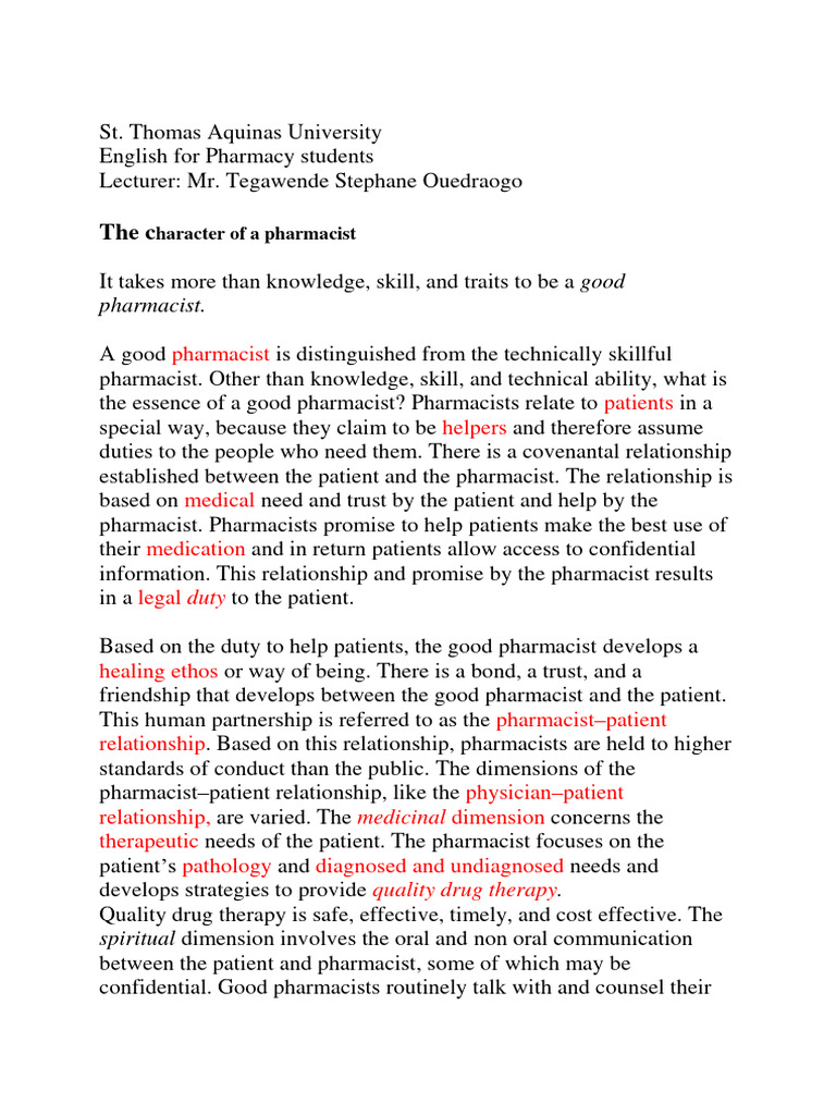 Reading For Pharmacy Vocabulary 2 | PDF | Pharmacy | Pharmacist