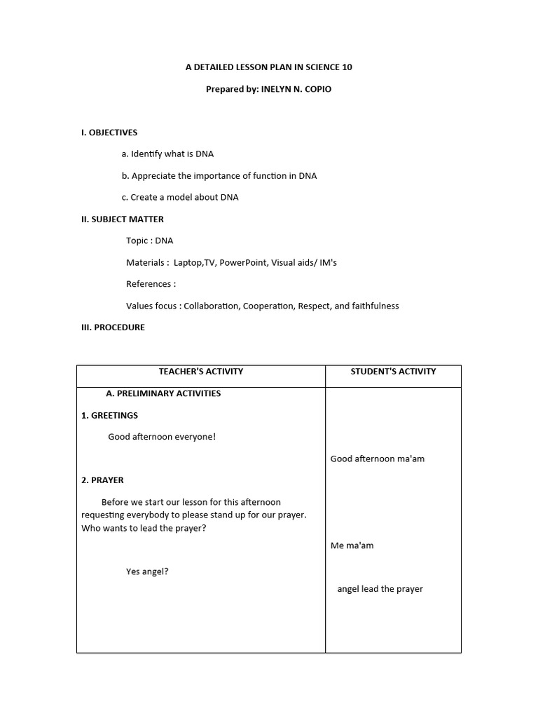 DNA Lesson Plan (Copioinelyn) - Demonstration | PDF | Dna | Nucleotides
