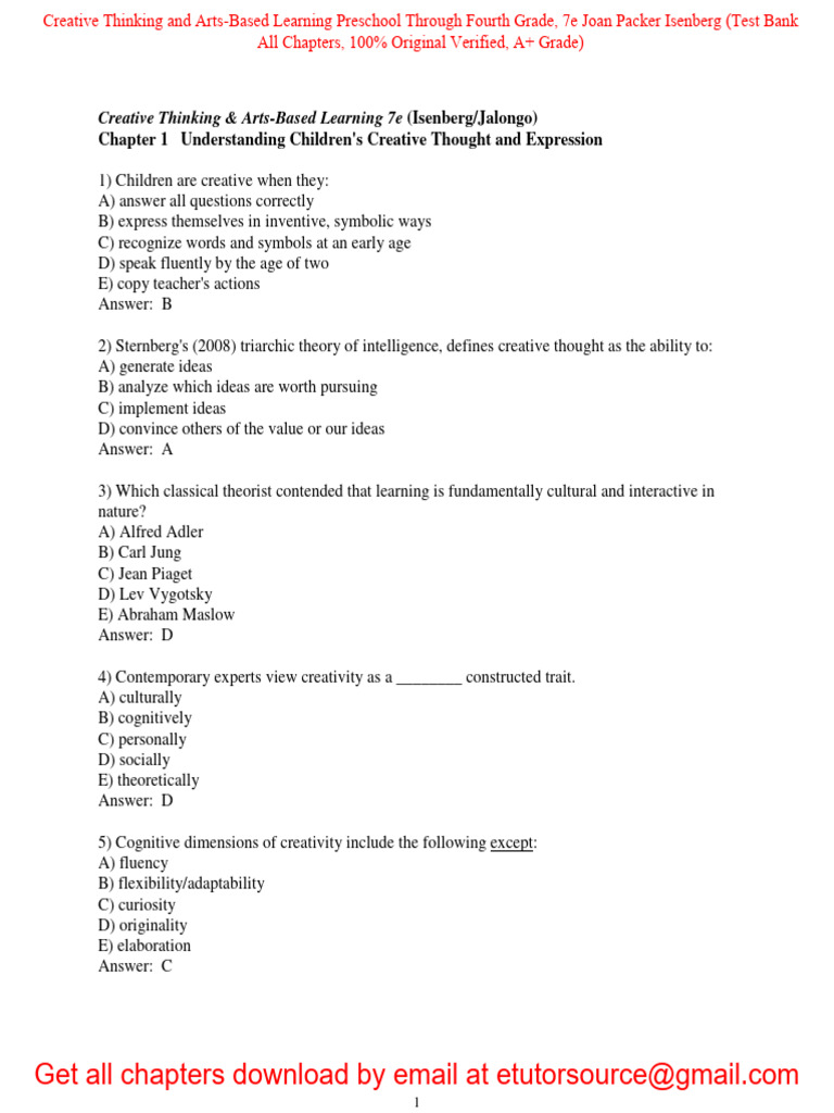 Creative Thinking And Arts Based Learning Preschool Through Fourth