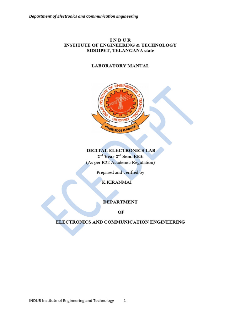 Digital Electronics LAB Manual | PDF | Logic Gate | Electronic Circuits