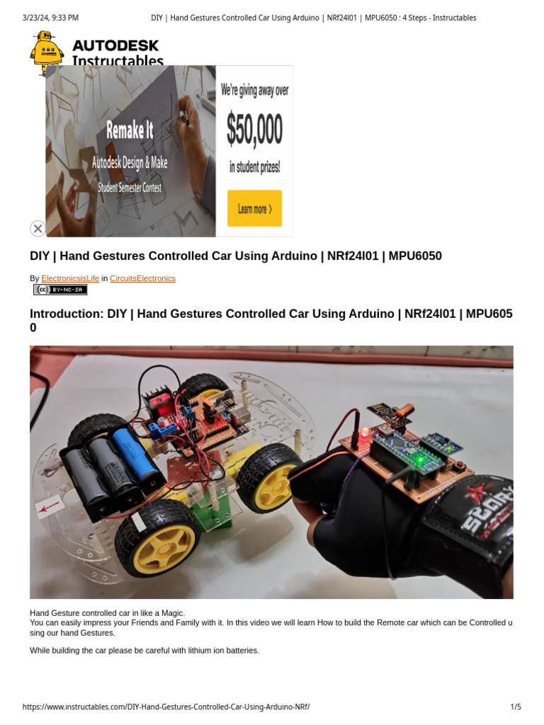 Diy Hand Gestures Controlled Car Using Arduino Nrf24l01 Mpu6050