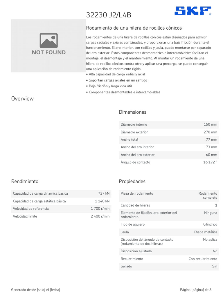 SKF 32230 J2 - L4B Specification | PDF
