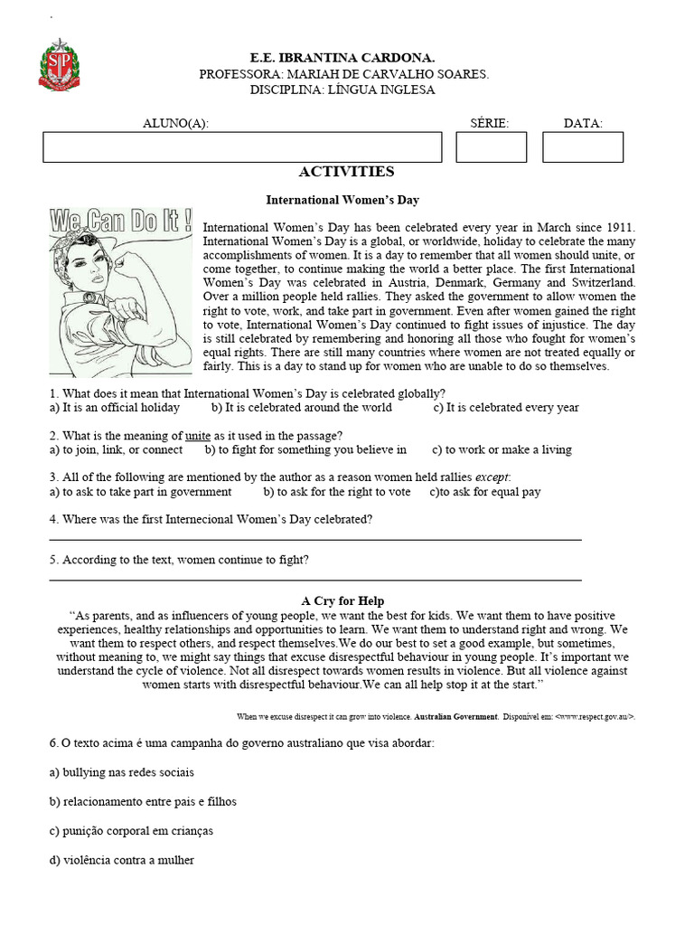 International Women's Day Activities Guide | PDF | Malala Yousafzai ...