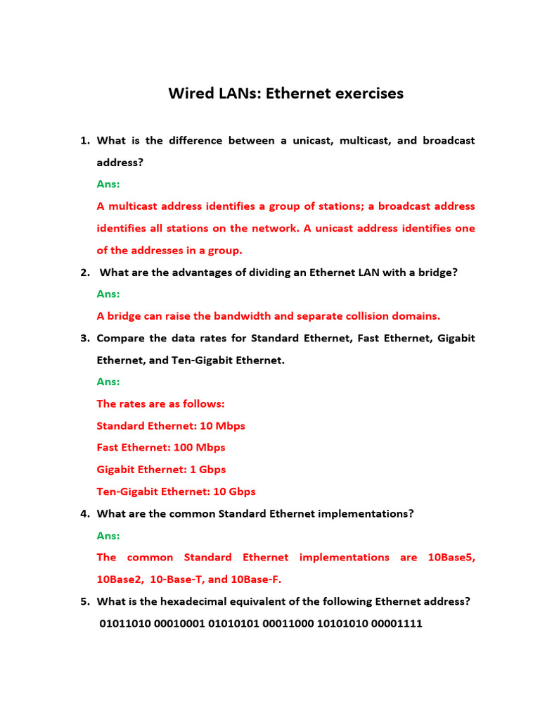 Chapter 6 Exercises | PDF | Ethernet | Multicast
