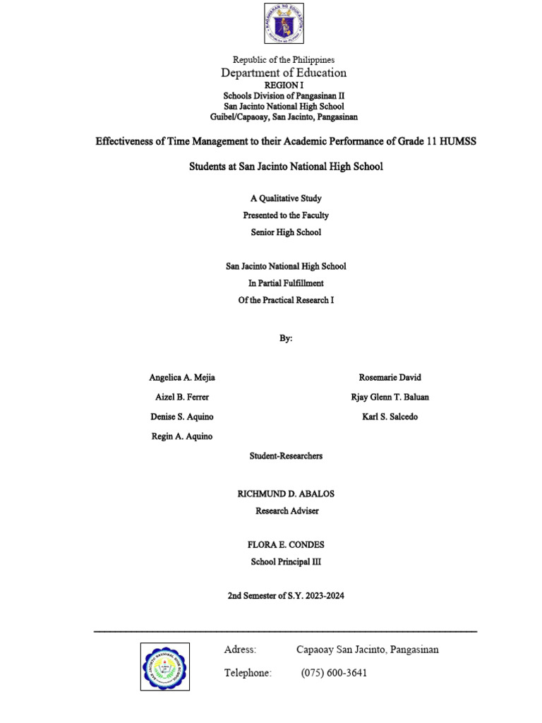 Effectiveness of Time Management To Their Academic Performance | PDF | Survey Methodology ...