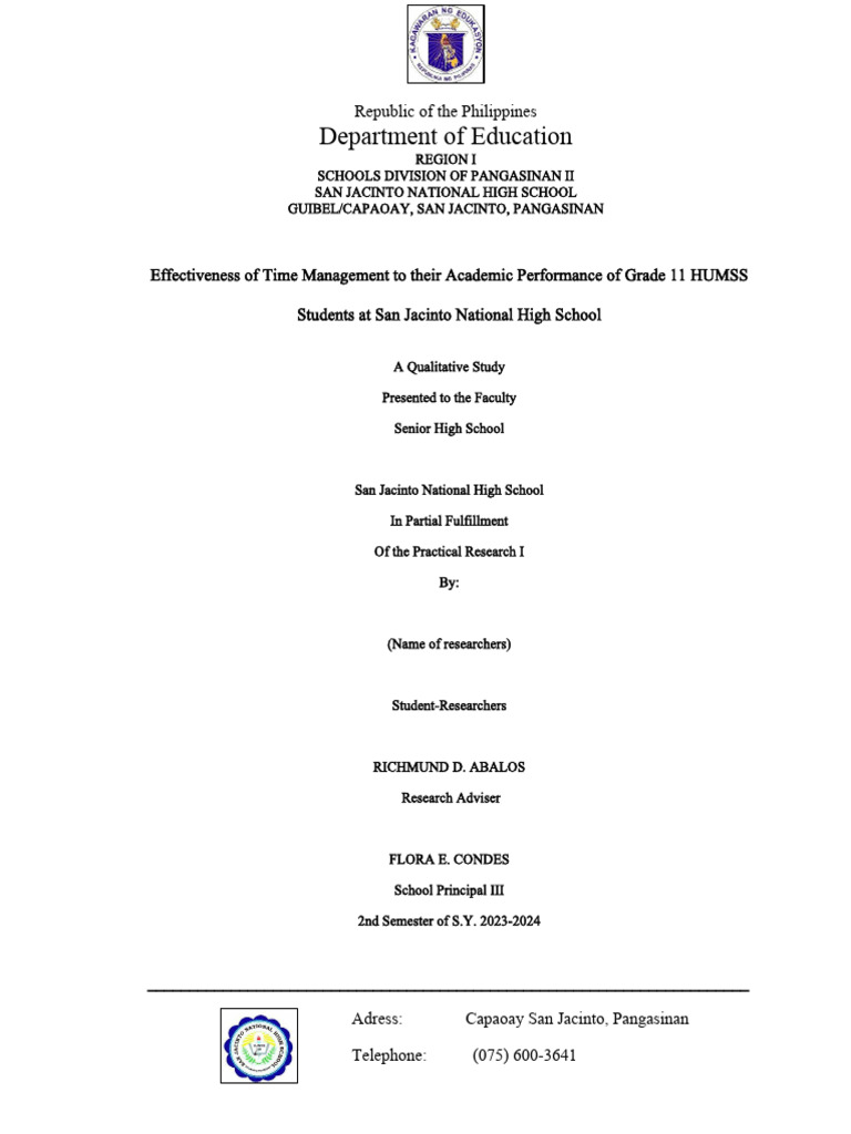 Effectiveness of Time Management To Their Academic Performance 1 | PDF ...