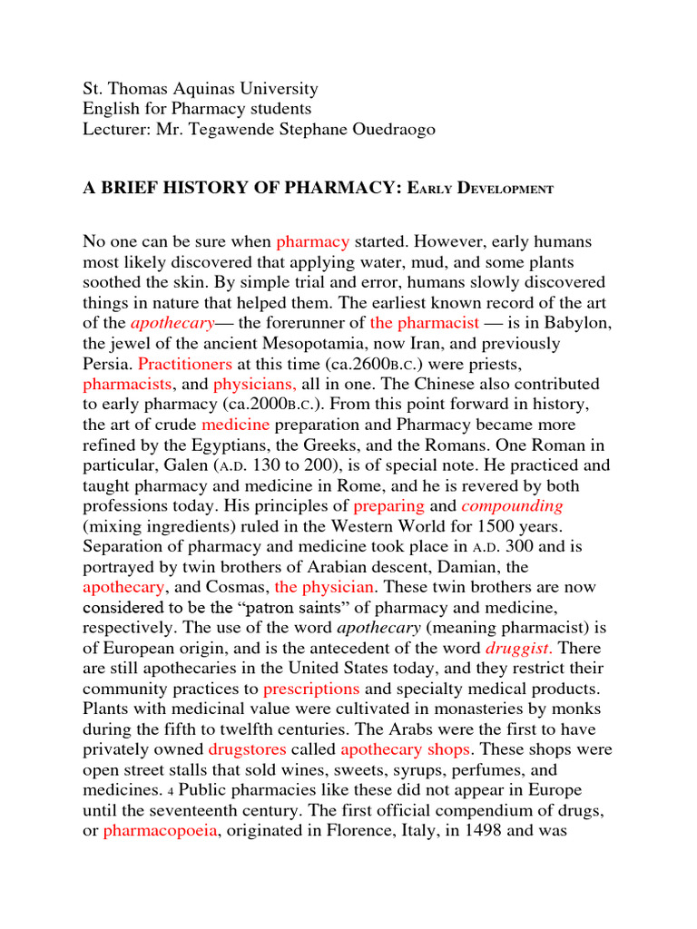 Pharmacy Reading for Vocabulary 1 | PDF | Pharmacy | Medicine