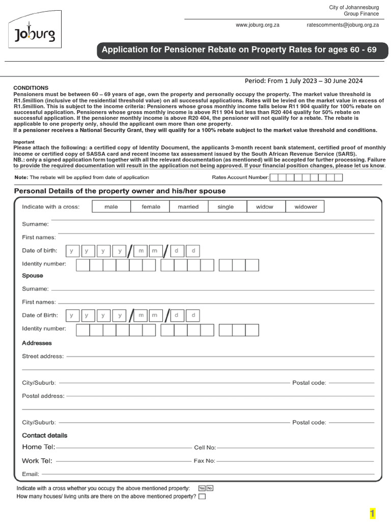 60-69 Pensioner Rebate Application - 2023.2024 | PDF | Tax Refund | Pension 60-69 Pensioner Rebate Application - 2023.2024 | PDF | Tax Refund | Pension