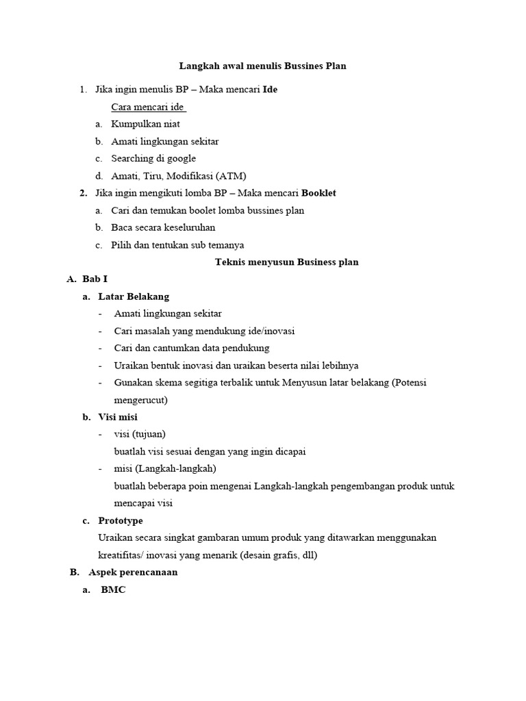 Langkah Awal Menulis Bussines Plan | PDF
