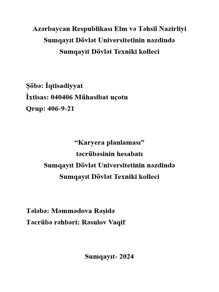 Karyera T - Məmmədova Rəşidə | PDF