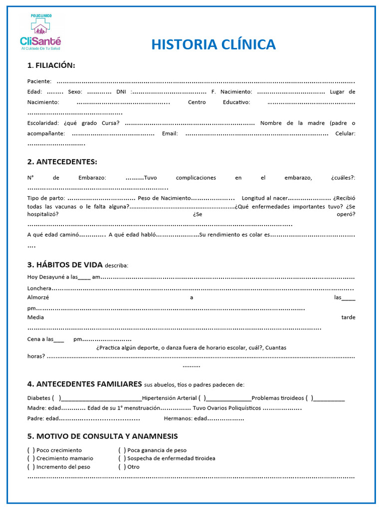 Modelo Historia Clínica | PDF