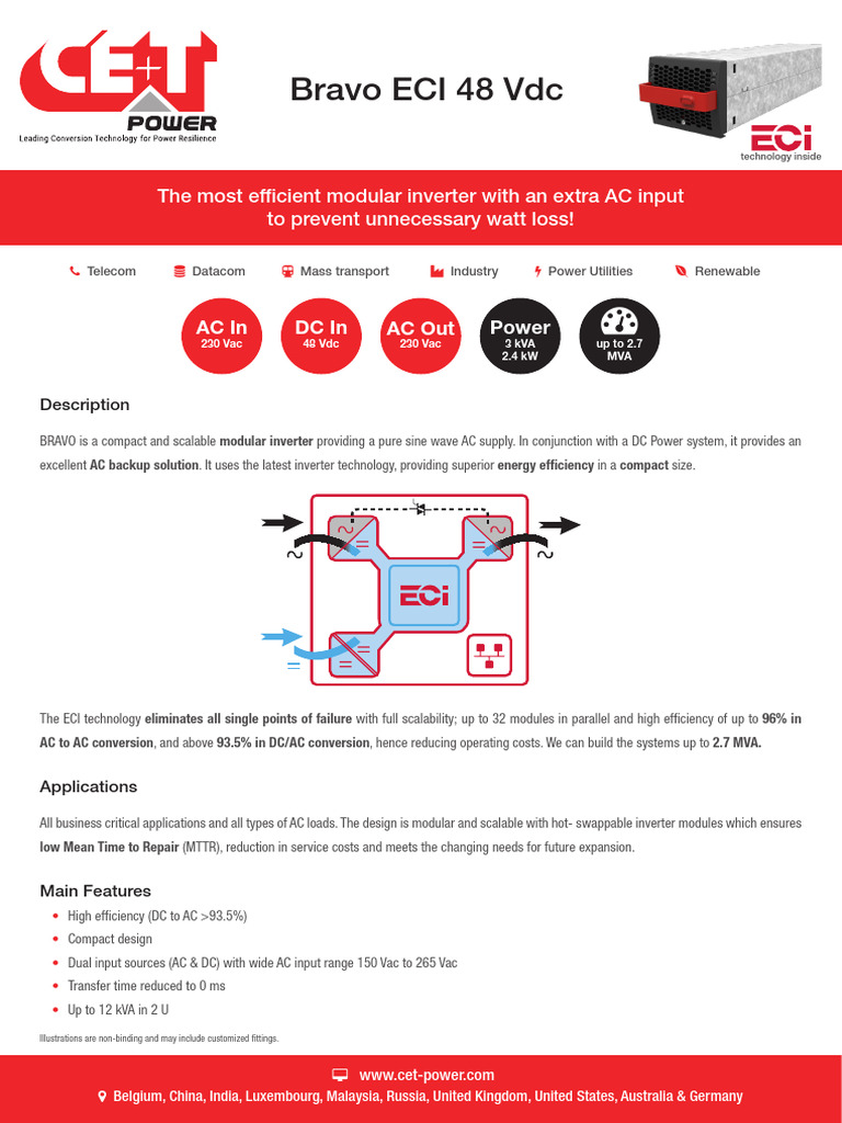 CET - Modular Inverter - Datasheet - Bravo ECI - 48Vdc - 230vac - 3kVA ...