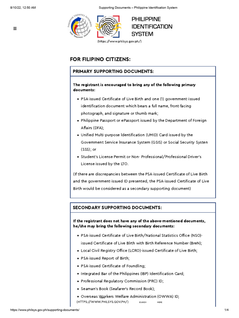 Supporting Documents - Philippine Identification System | PDF ...