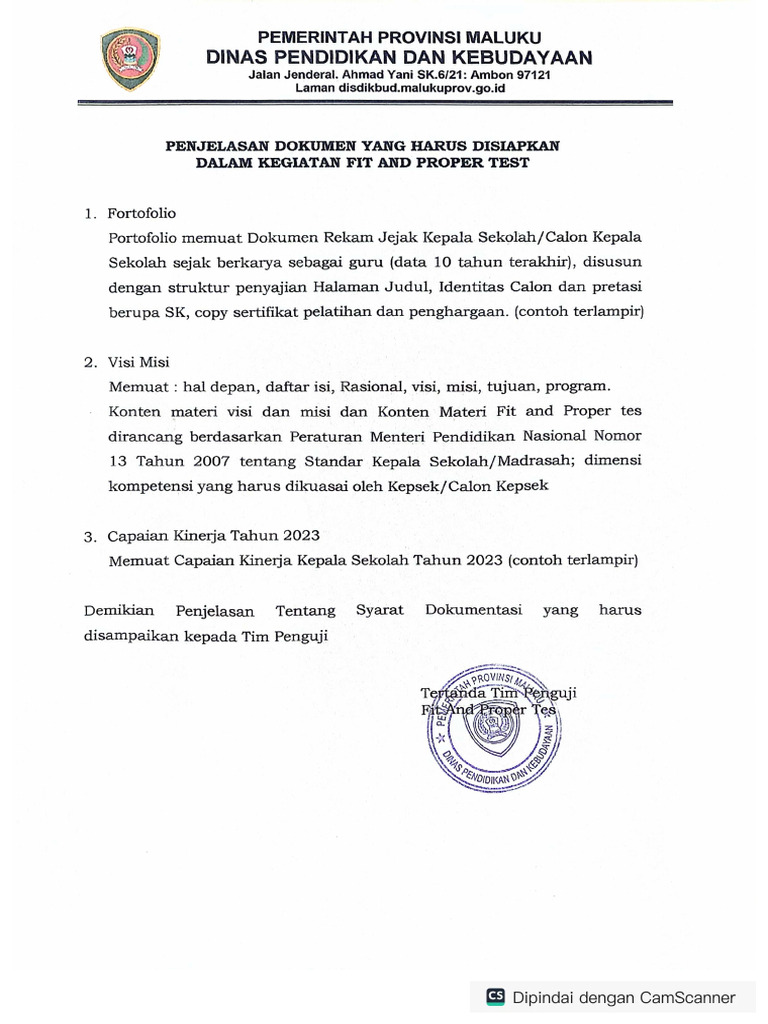 Penjelasan Dokumen Fit and Proper Tes KS | PDF