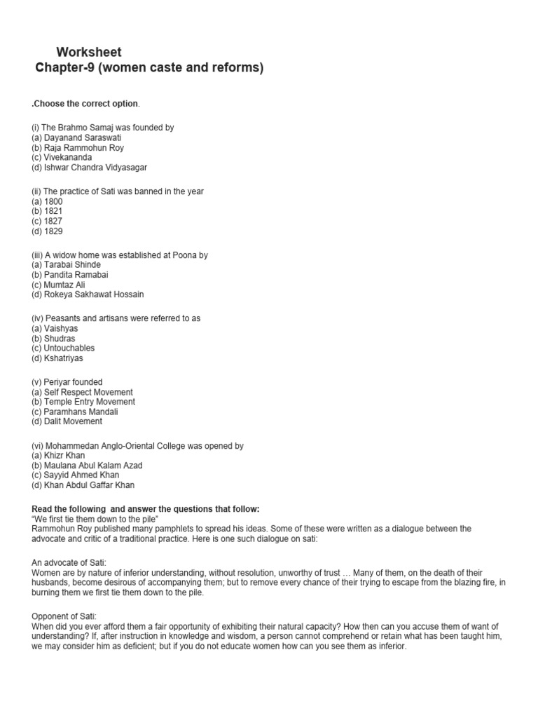 Class 8 Worksheet | PDF