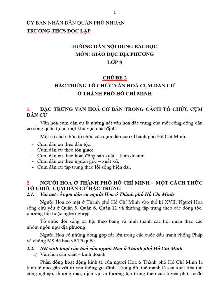 ĐL GDĐP 8 NDBH CHỦ ĐỀ 2 | PDF