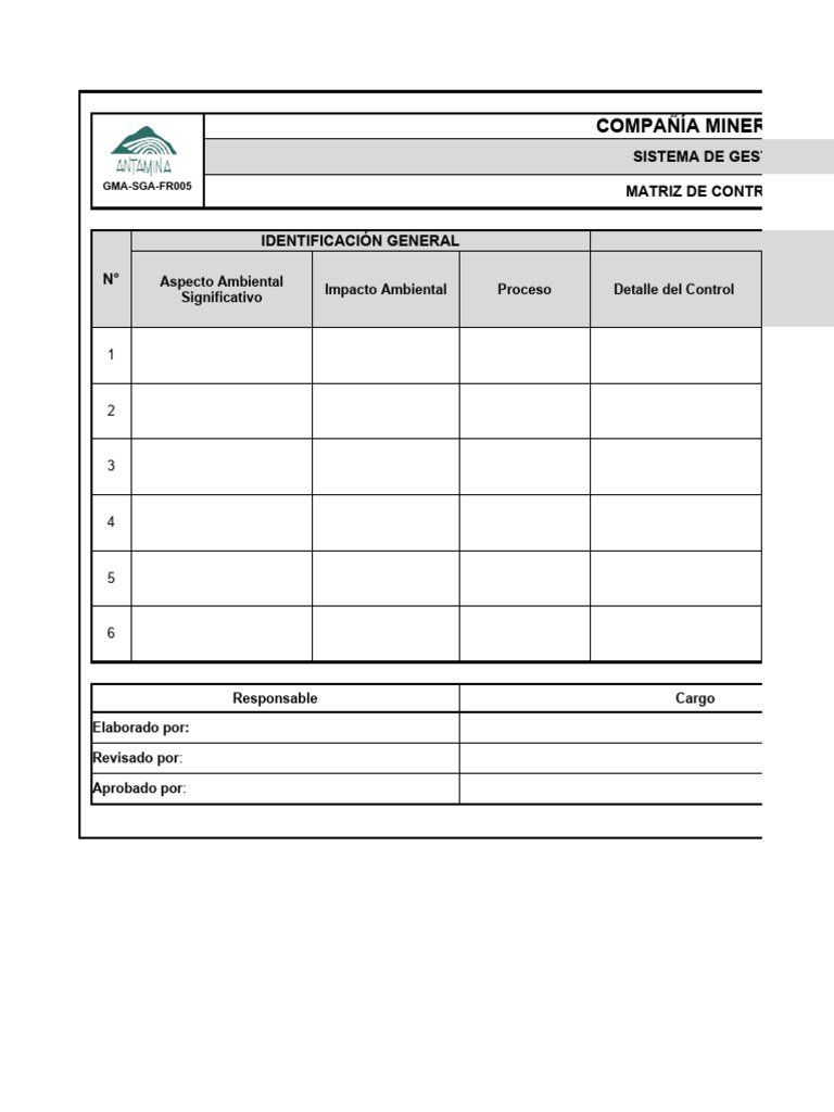 SGA-FR005 Matriz de Control Operacional | PDF SGA-FR005 Matriz de Control Operacional | PDF