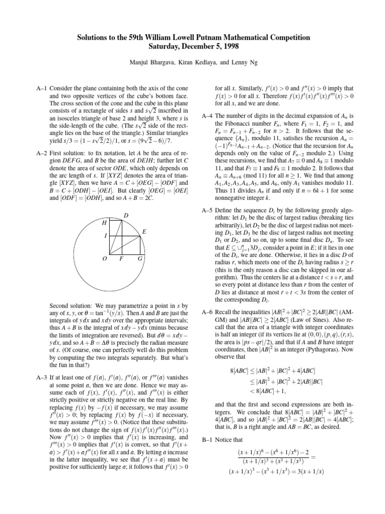 G13 1998 PUTNAM Solution | PDF | Mathematics | Elementary Mathematics