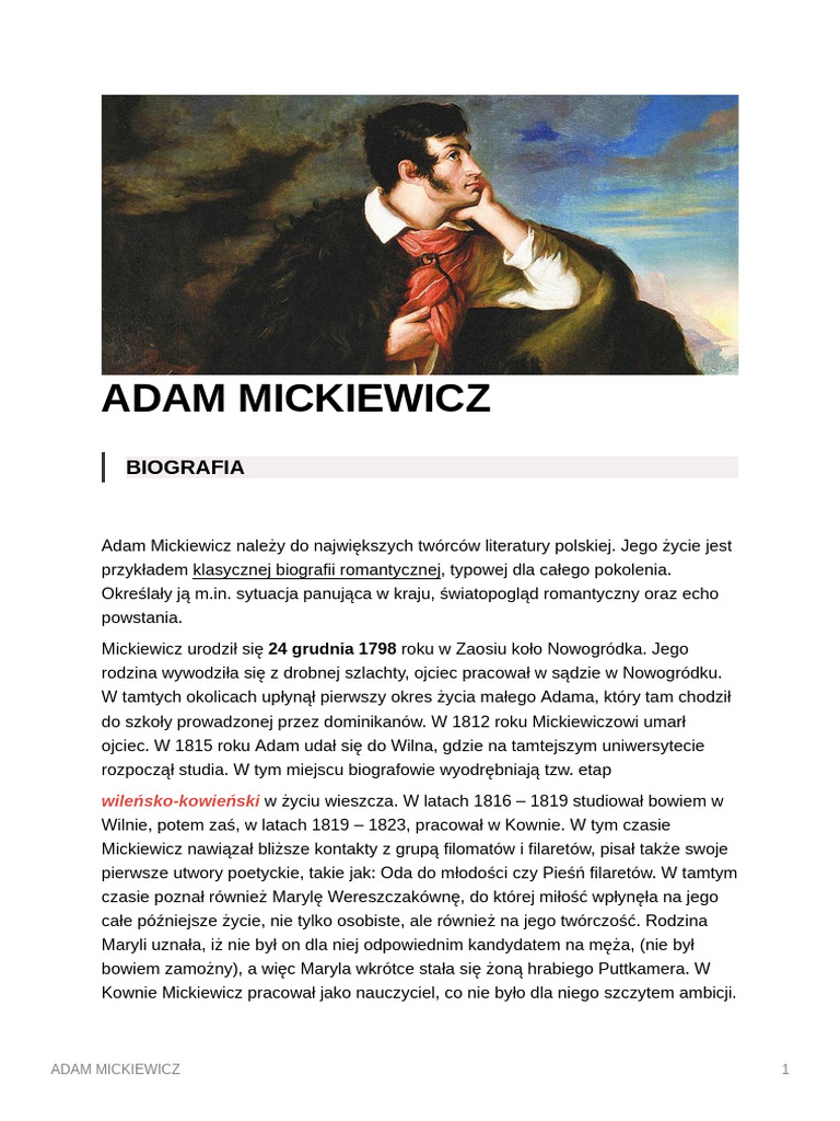 Biografia Adam Mickiewicz | PDF