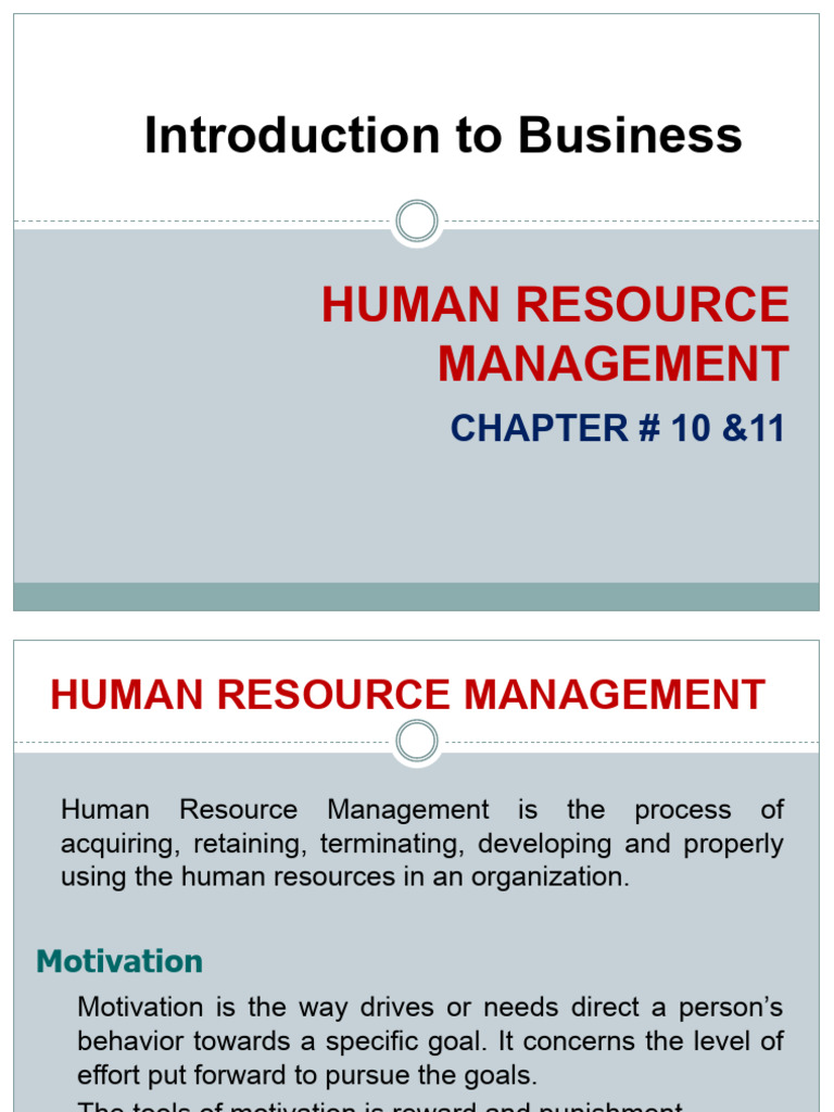 Chapter - 10 and 11 - Human Resource Management | PDF | Motivation ...
