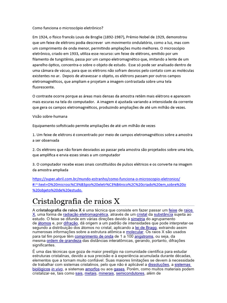 Como Funciona o Microscópio Eletrônico | PDF