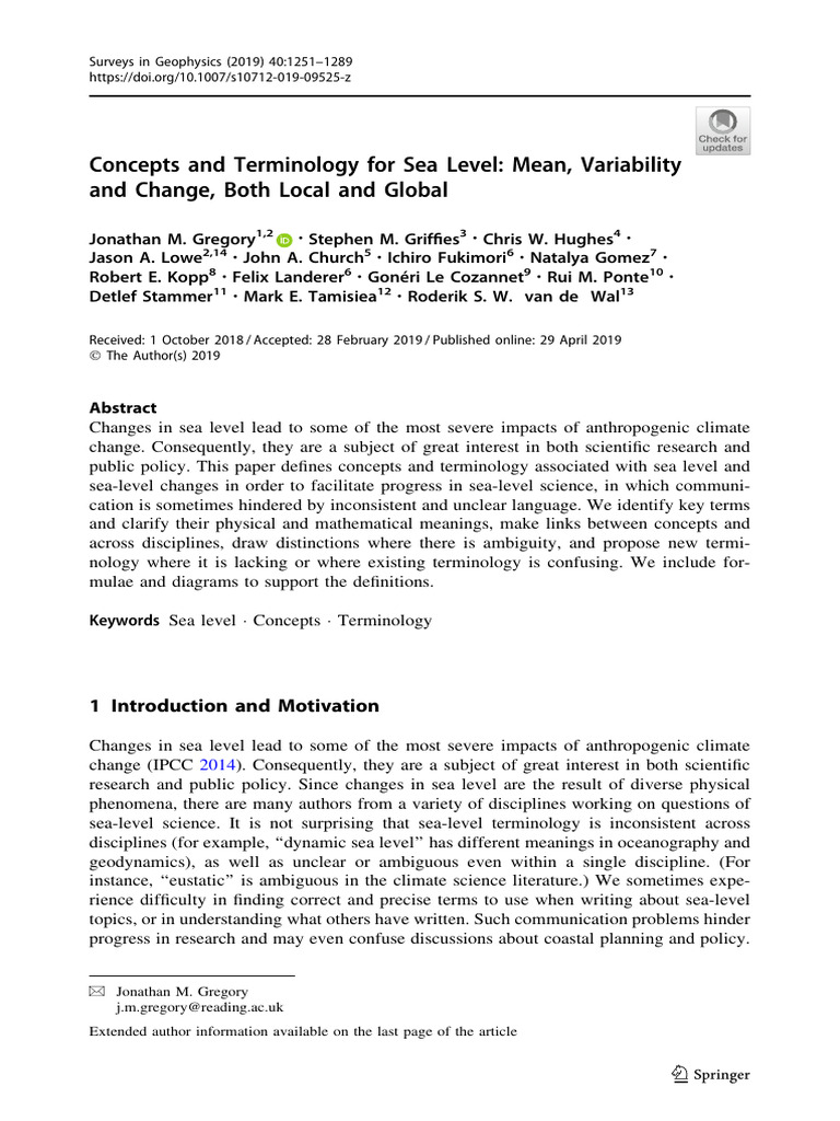 Concepts and Terminology For Sea Level: Mean, Variability and Change ...