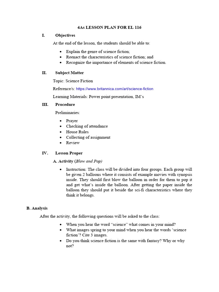 Science Fiction Lesson Plan Overview | PDF | Science Fiction | Science