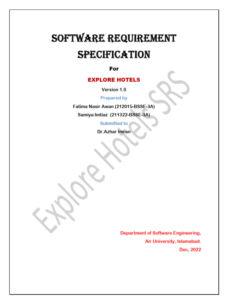 (Fatima Nasir Awan 212015 - Samiya Imtiaz 211322) SRS Document | PDF ...