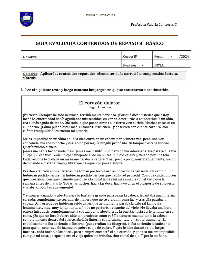 Guia Evaluada Contenidos de Repaso 8vo | PDF