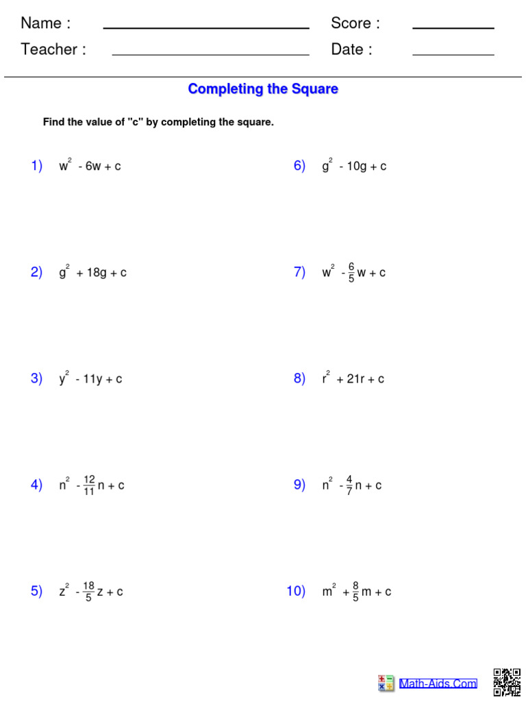 Algebra1 Quadratic Completesq | PDF | Algebra | Mathematics