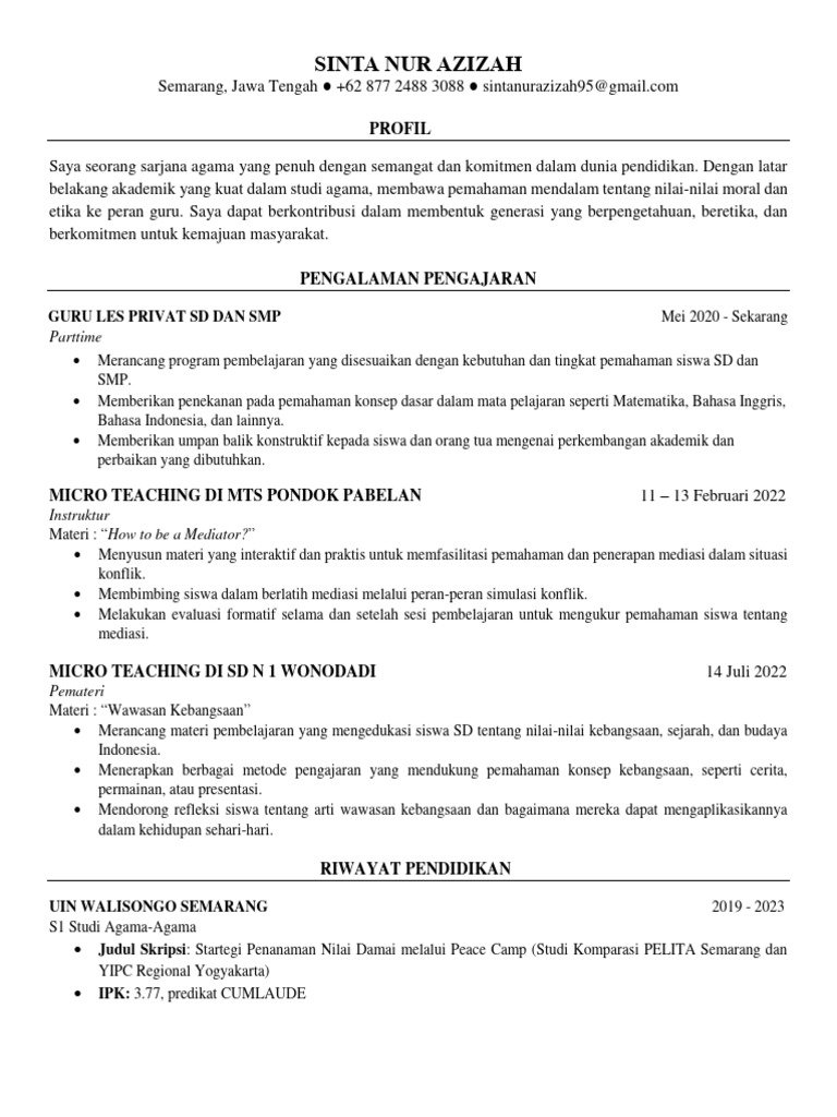 CV SINTA NUR AZIZAH Guru | PDF