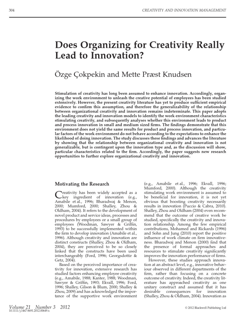 Organising For Creativity and Innovation | PDF | Creativity | Innovation