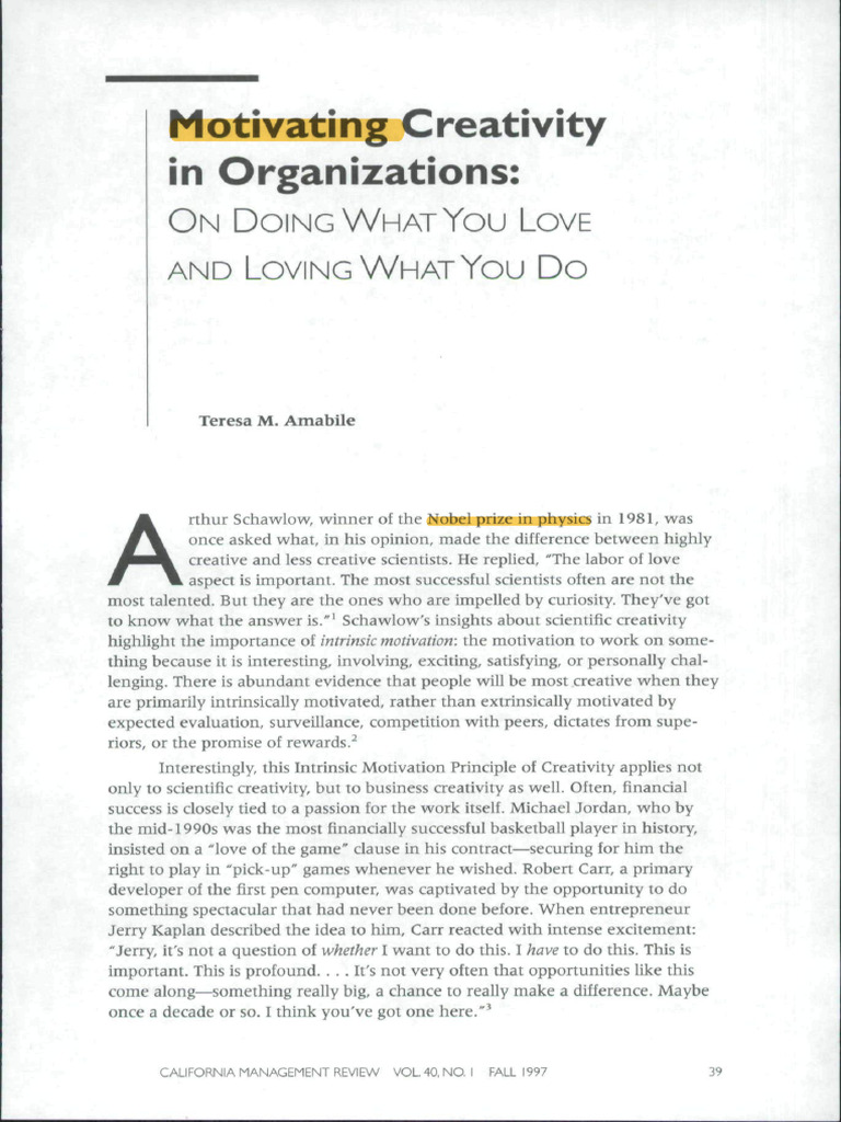 Motivating Creativity in Organisations | PDF | Motivational | Motivation