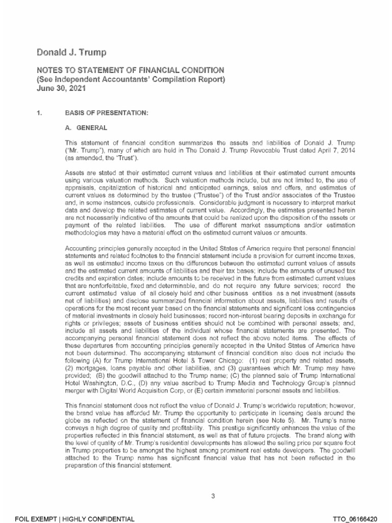 Trump 2021 Statement of Financial Condition | PDF