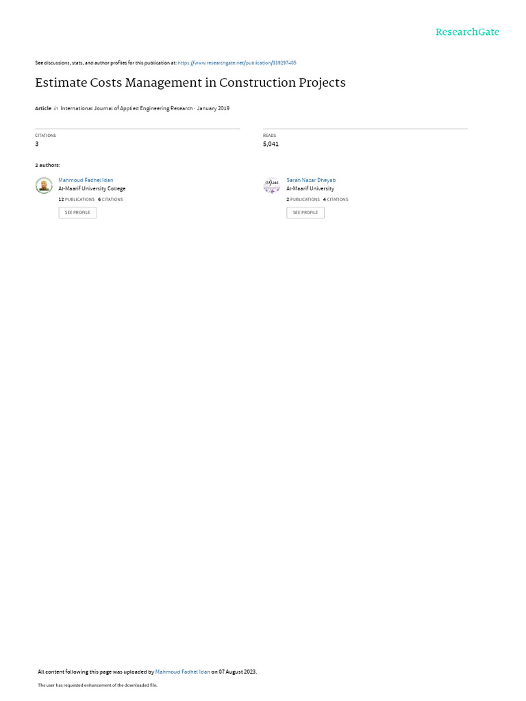 Estimate Costs Management in Construction Projects | PDF | Project ...