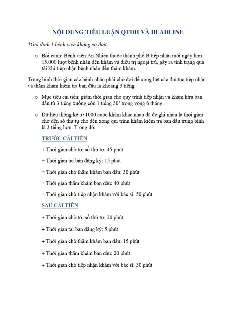 NỘI DUNG TIỂU LUẬN QTDH VÀ DEADLINE | PDF