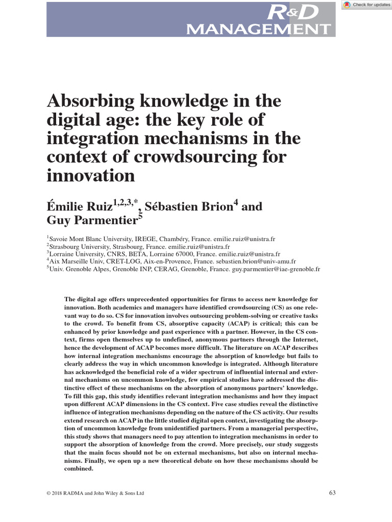 R D Management - 2018 - Ruiz - Absorbing Knowledge in The Digital Age ...