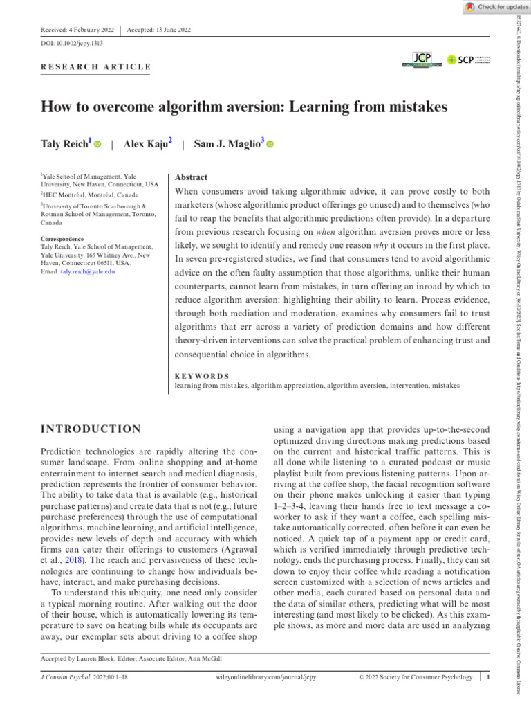 Overcoming Algorithm Aversion | PDF | Prediction | Forecasting