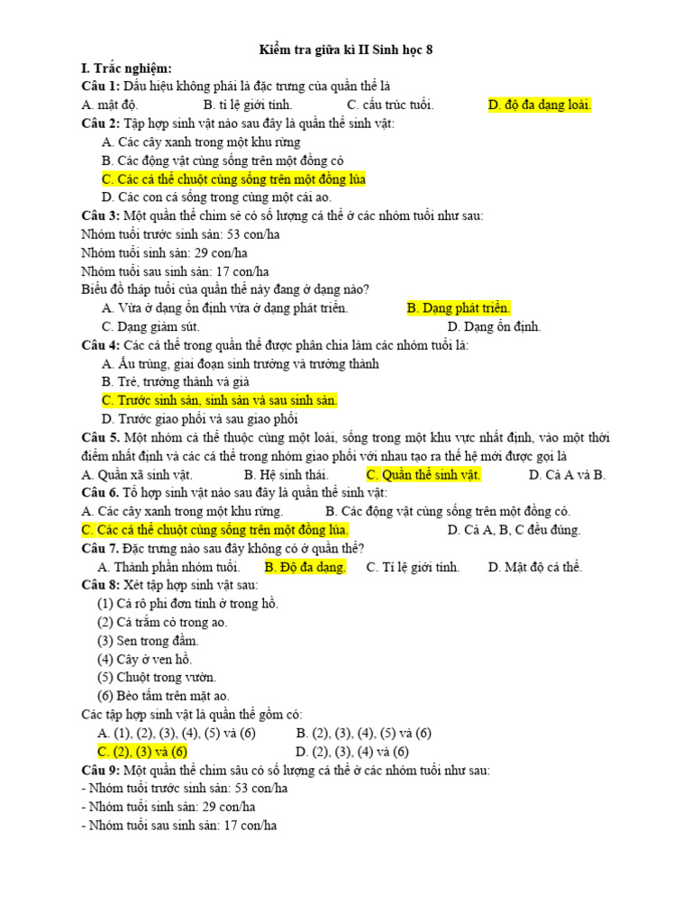 Ôn Giữa Kì 2 Khtn Sinh Học | PDF