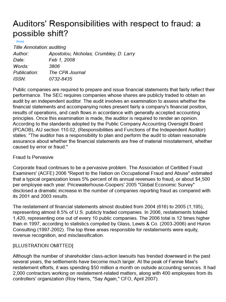 Auditors' Responsibilities With Respect To Fraud | PDF | Audit ...