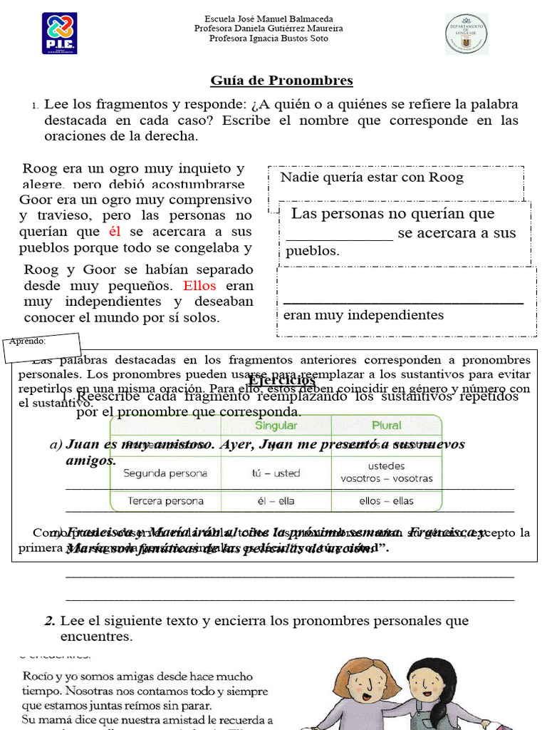Ejercicios sobre Pronombres Personales | PDF | Pronombre | Lingüística