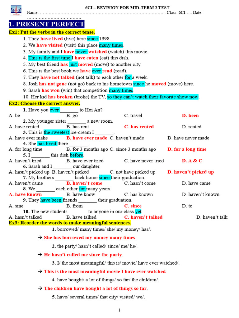 (6ci) Revision - Mid-Term 2 Test - Keys | PDF
