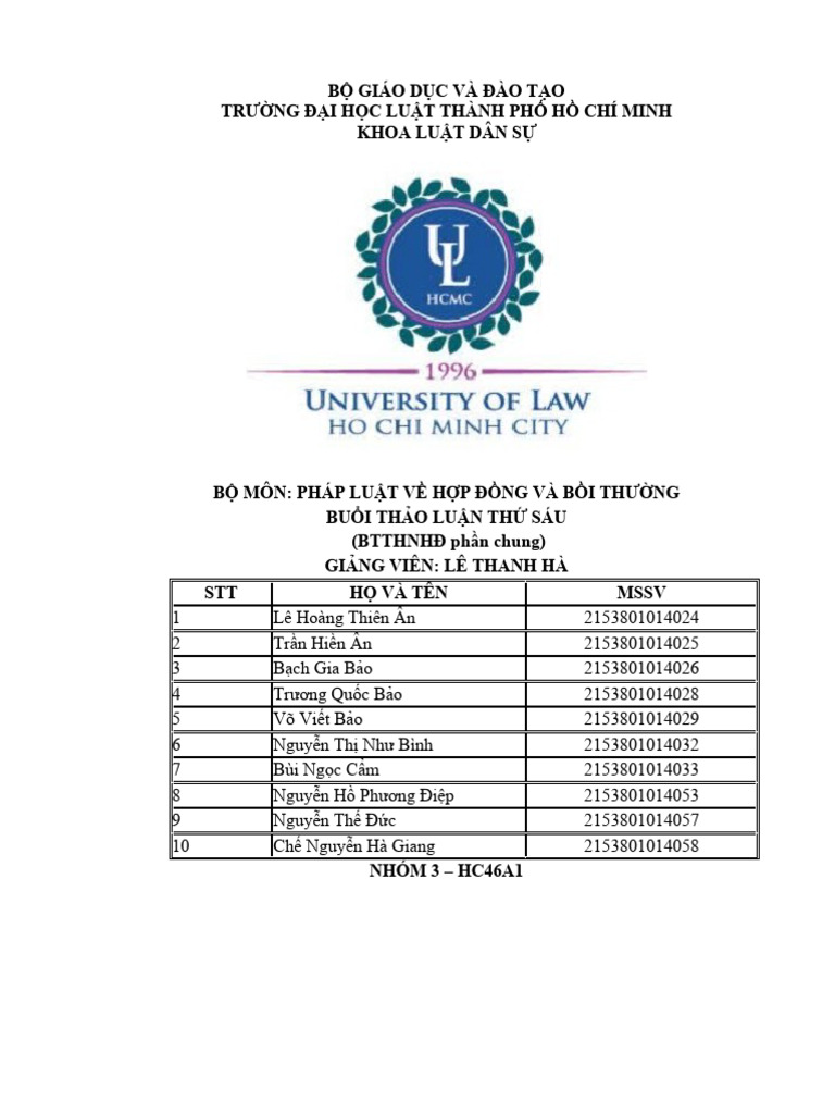 Nhóm 3 TLDS lần 6 HC46A1 | PDF
