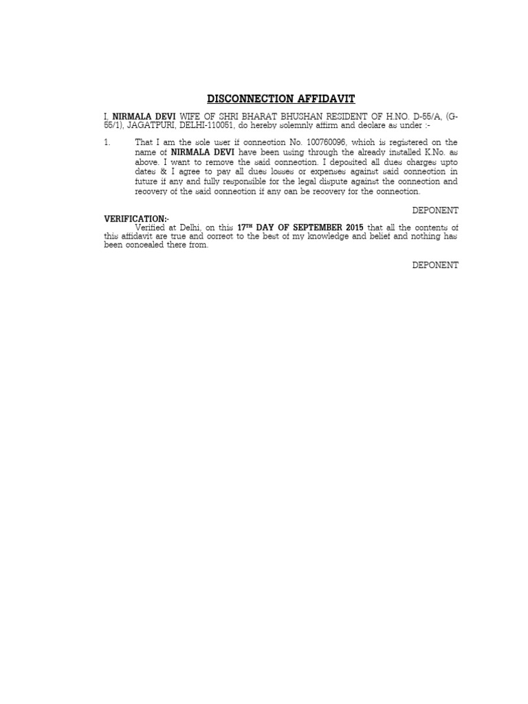 Disconnection Affidavit | PDF