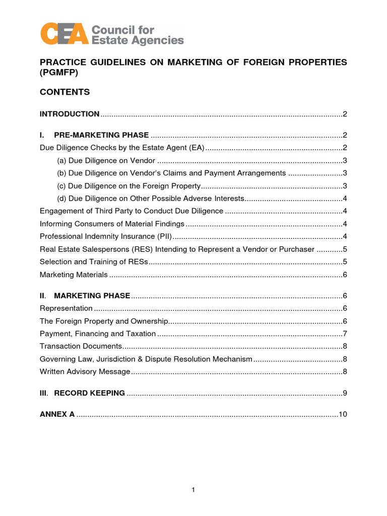 Practice Guidelines On Marketing of Foreign Properties | PDF | Due ...