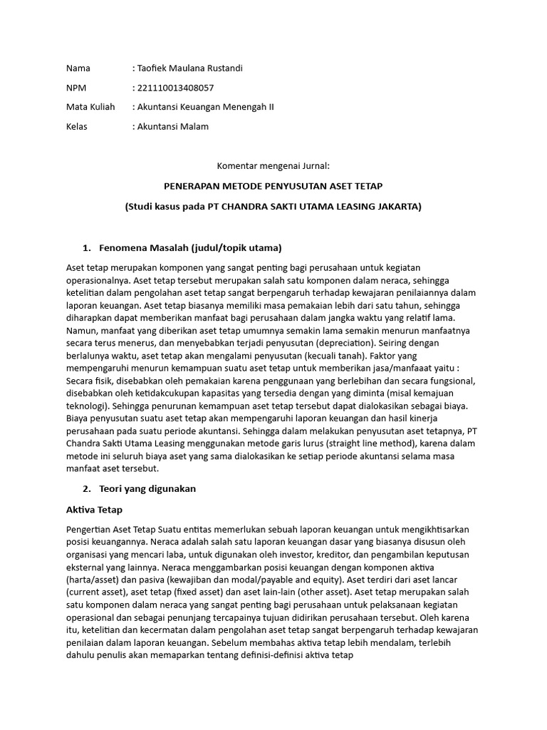 Taofiek Maulana Rustandi Jurnal Aktiva Tetap | PDF
