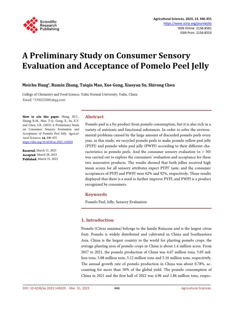 A Preliminary Study On Consumer Sensory Evaluation | PDF | Taste