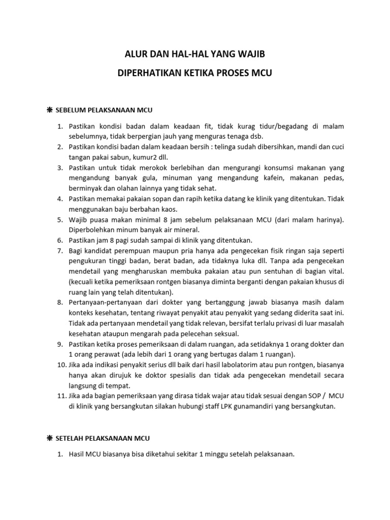Alur Mcu | PDF | Kesehatan Holistik